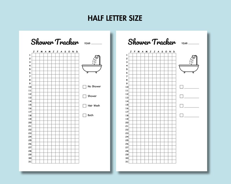 Shower Tracker Printable Hygiene Tracker PDF Hair Wash Tracker Year in ...