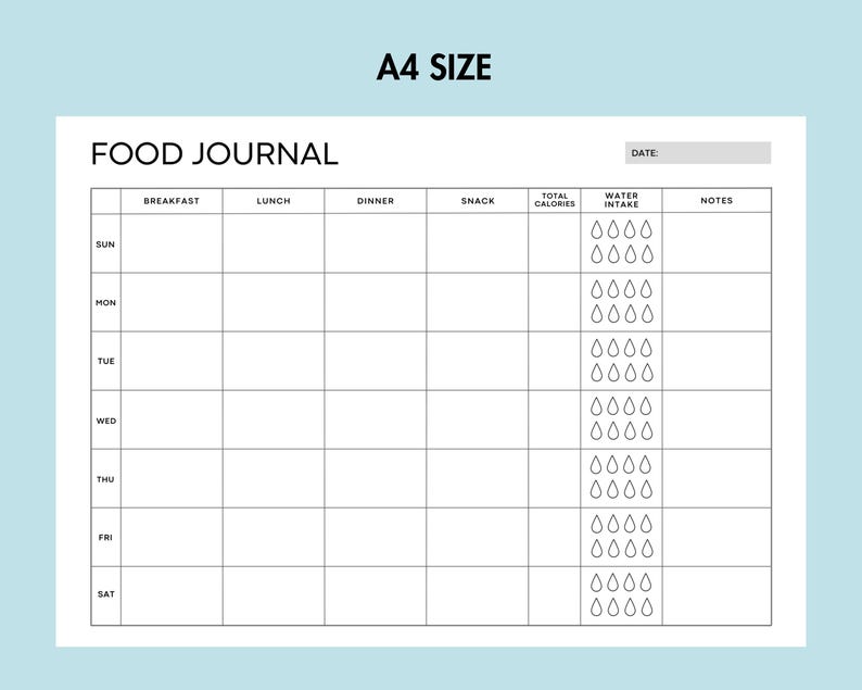 Weekly Food Journal Printable Meal Planner PDF Weekly Weight Loss ...