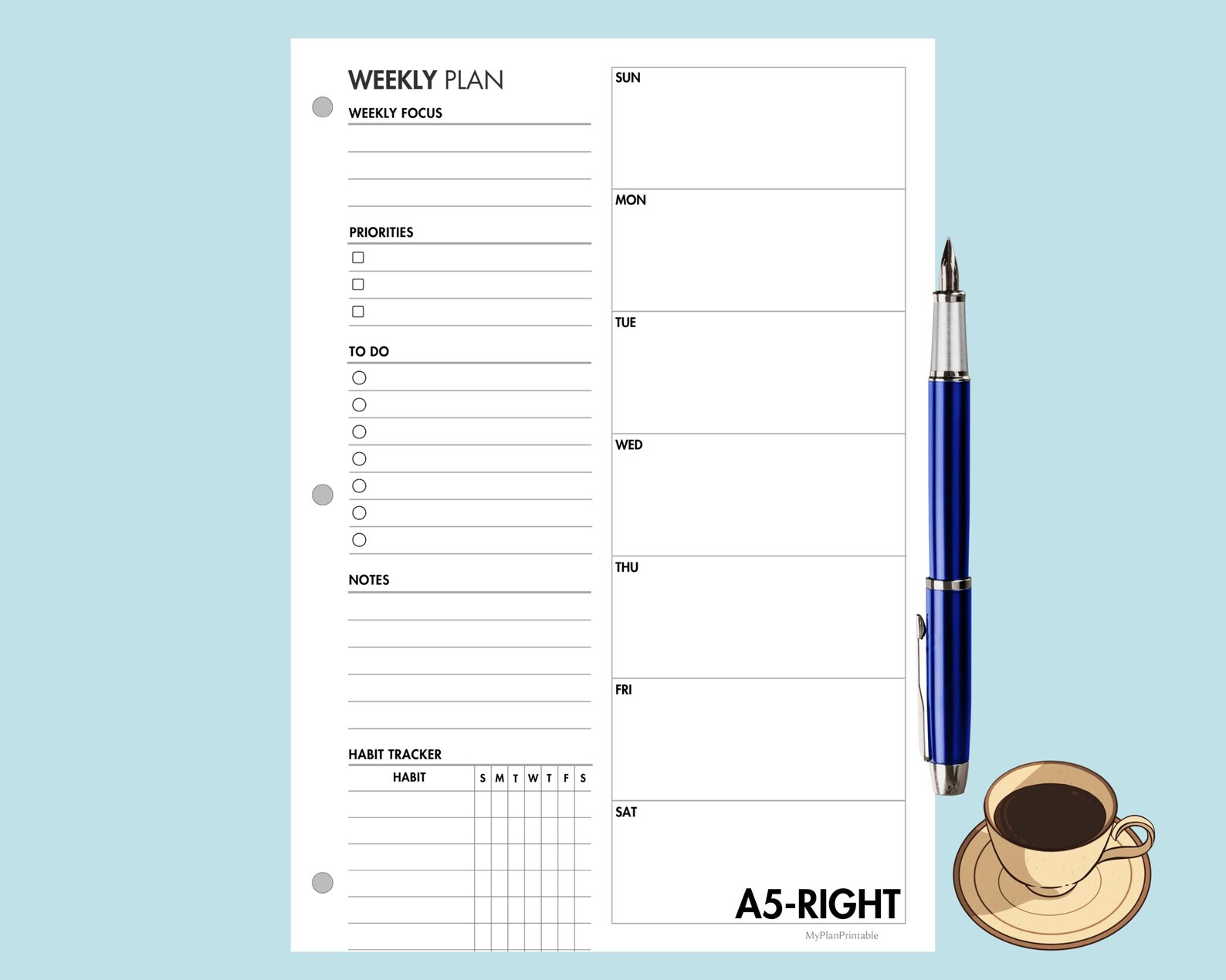 Weekly Planner Printable Undated Weekly Schedule Organizer PDF Weekly ...