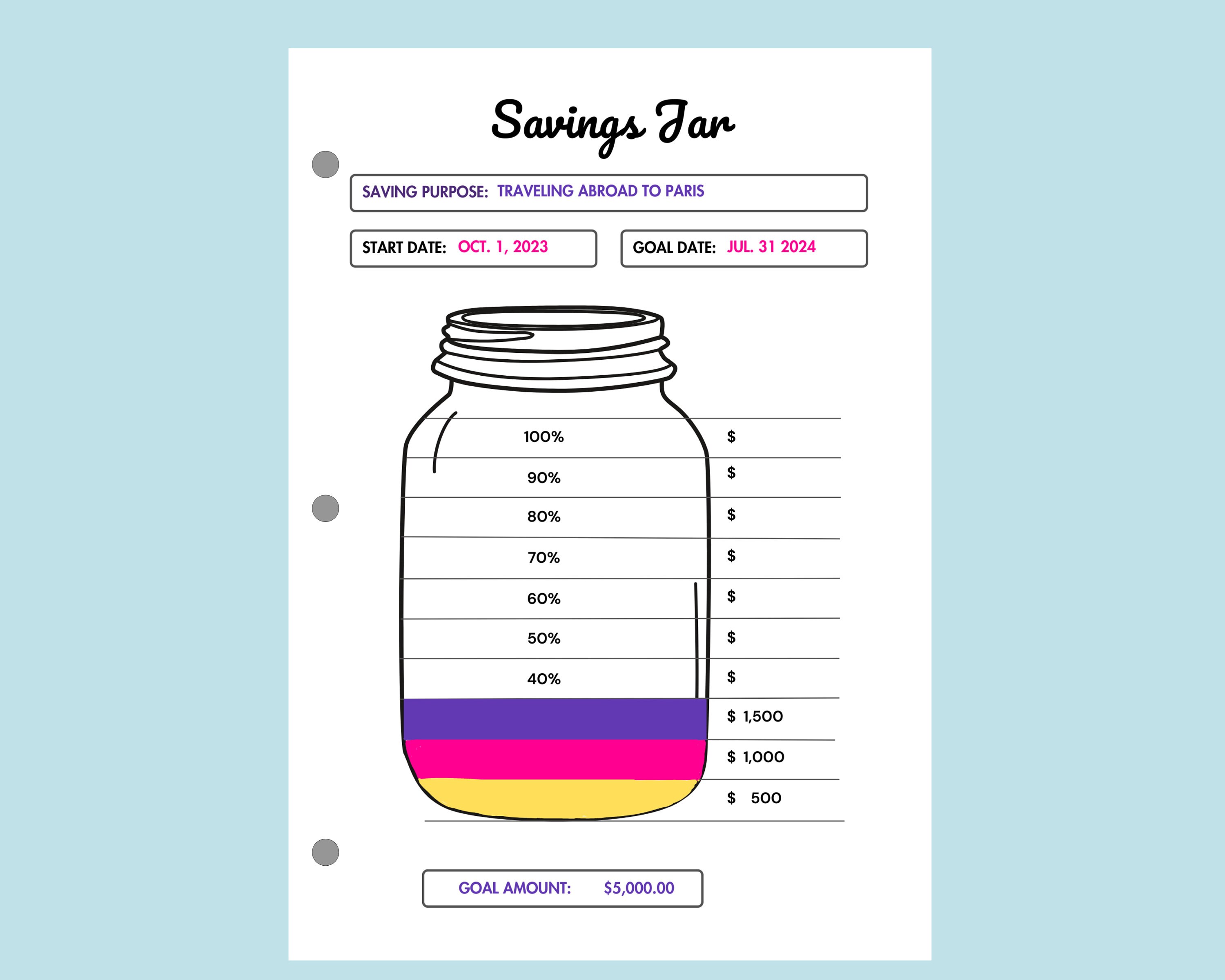 Savings Jar Tracker Printable, Saving Challenge, Money Tracker ...
