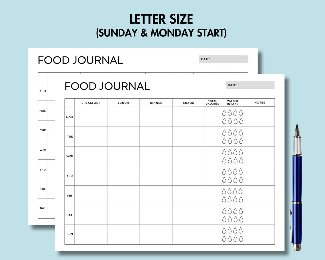 Weekly Food Journal Printable Meal Planner PDF Weekly Weight Loss ...