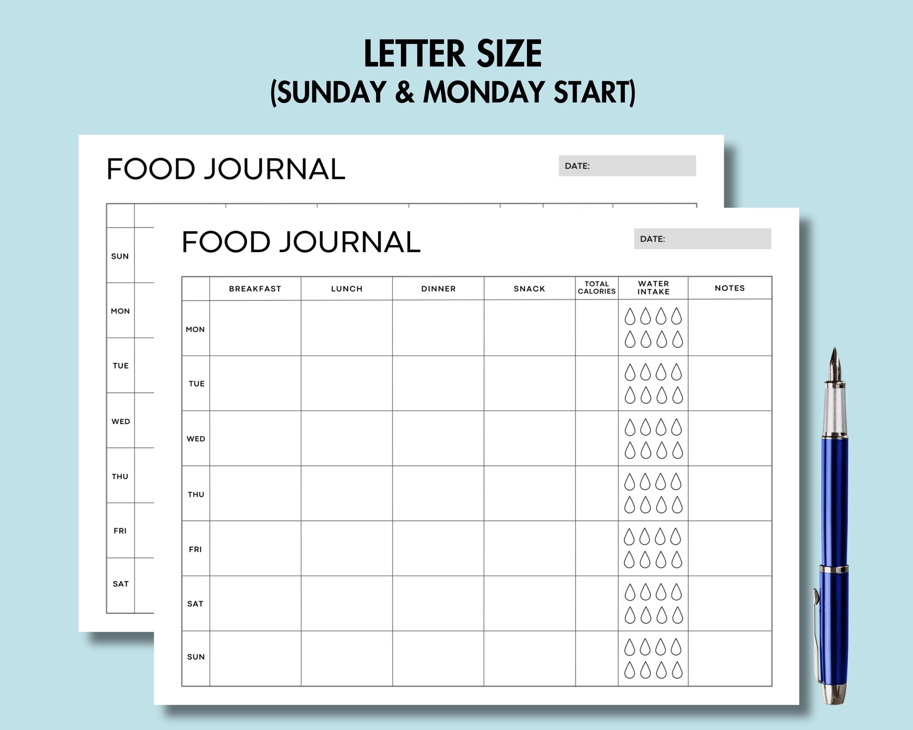 Weekly Food Journal Printable Meal Planner PDF Weekly Weight Loss ...