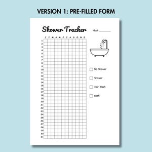 Shower Tracker Printable Hygiene Tracker PDF Hair Wash Tracker Year in ...