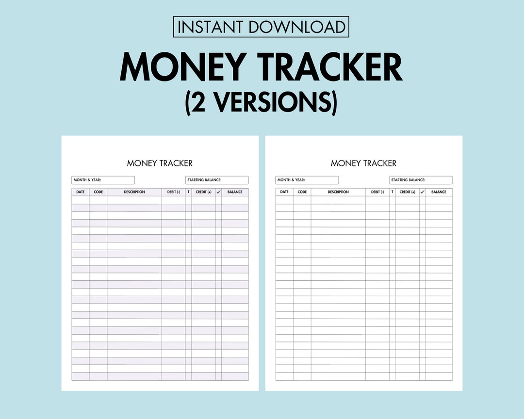 Money Tracker Printable Income and Expense Tracker PDF Checkbook ...