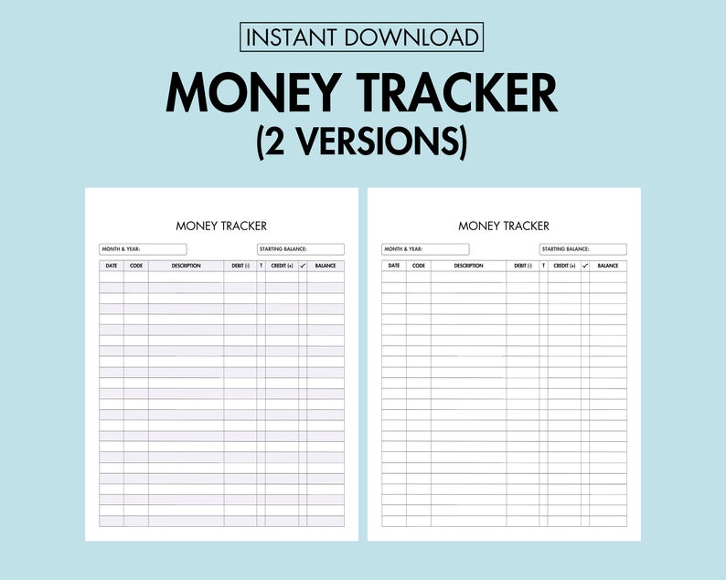 Money Tracker Printable Income and Expense Tracker PDF Checkbook ...
