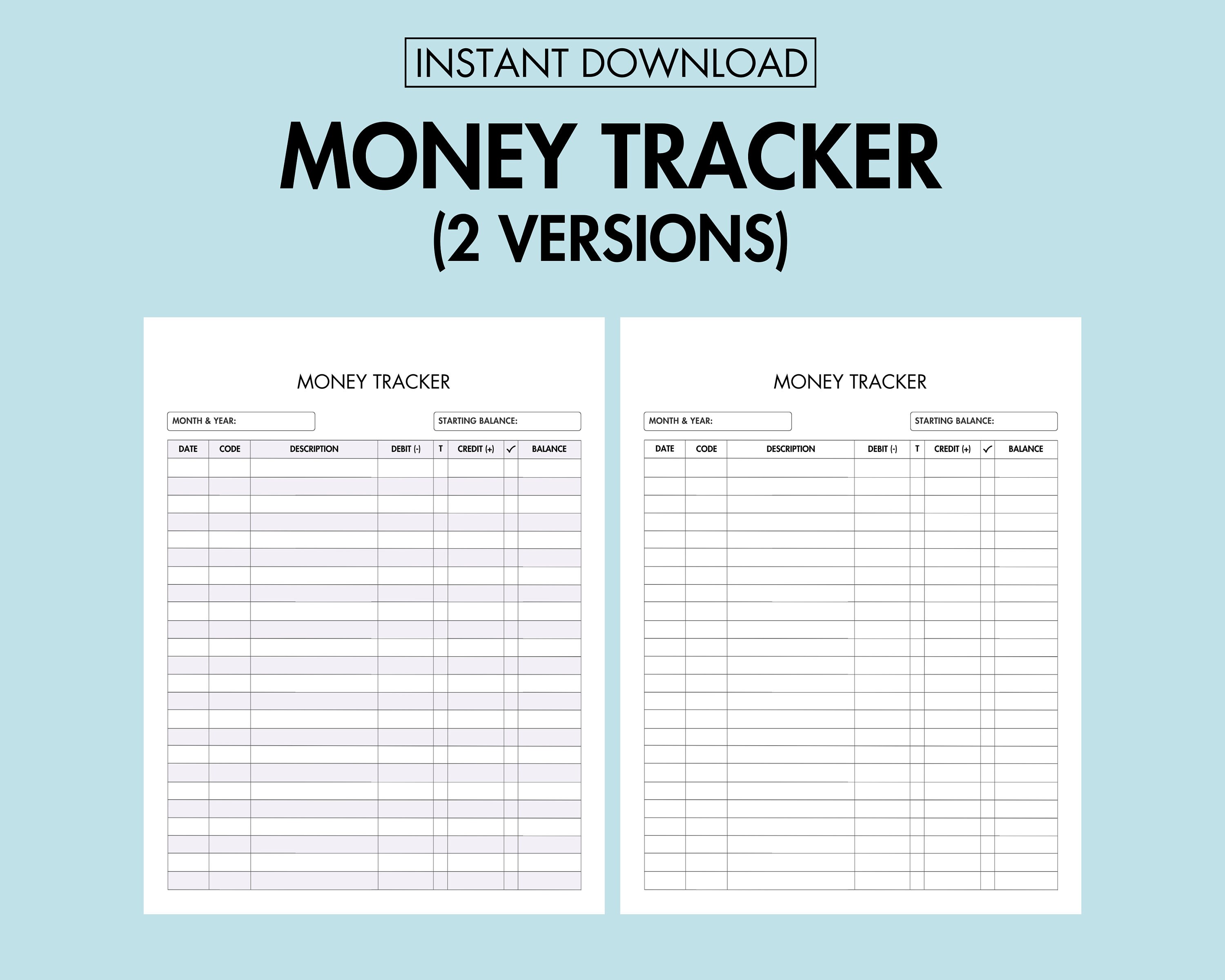 Money Tracker Printable Income and Expense Tracker PDF Checkbook ...
