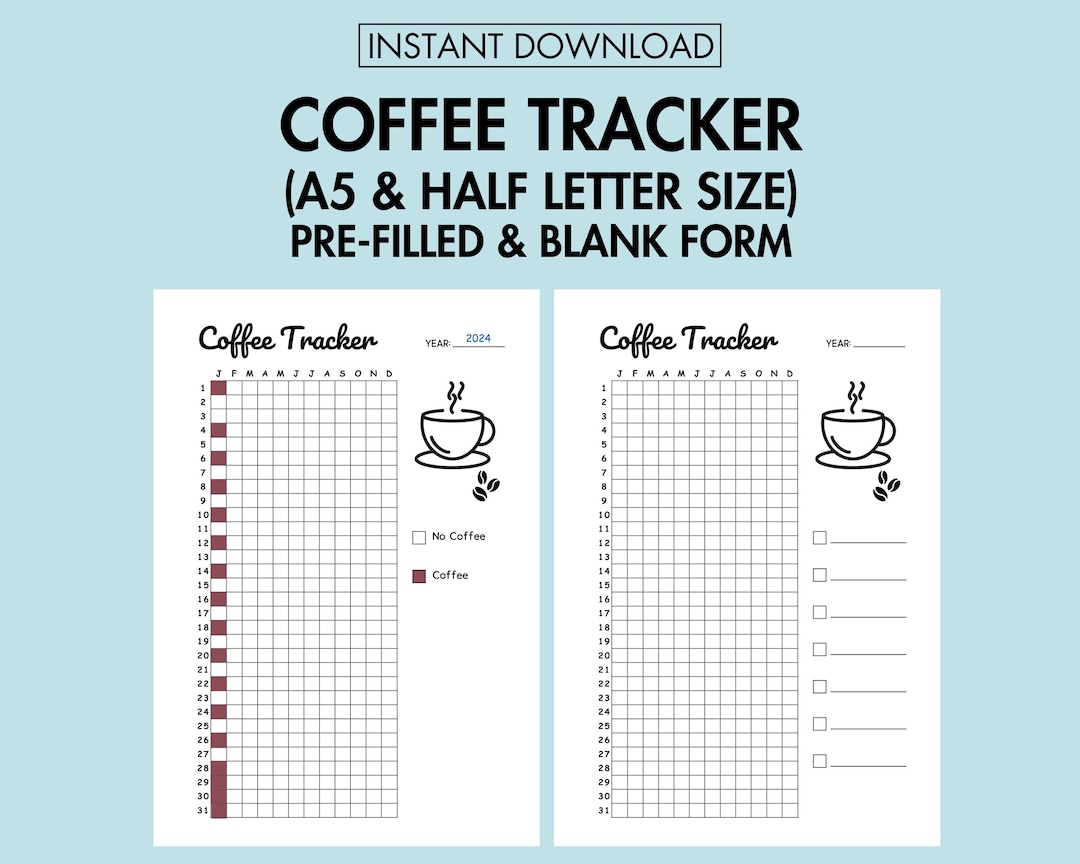Coffee Tracker Printable Caffeine Tracker No Coffee Challenge, Year in ...