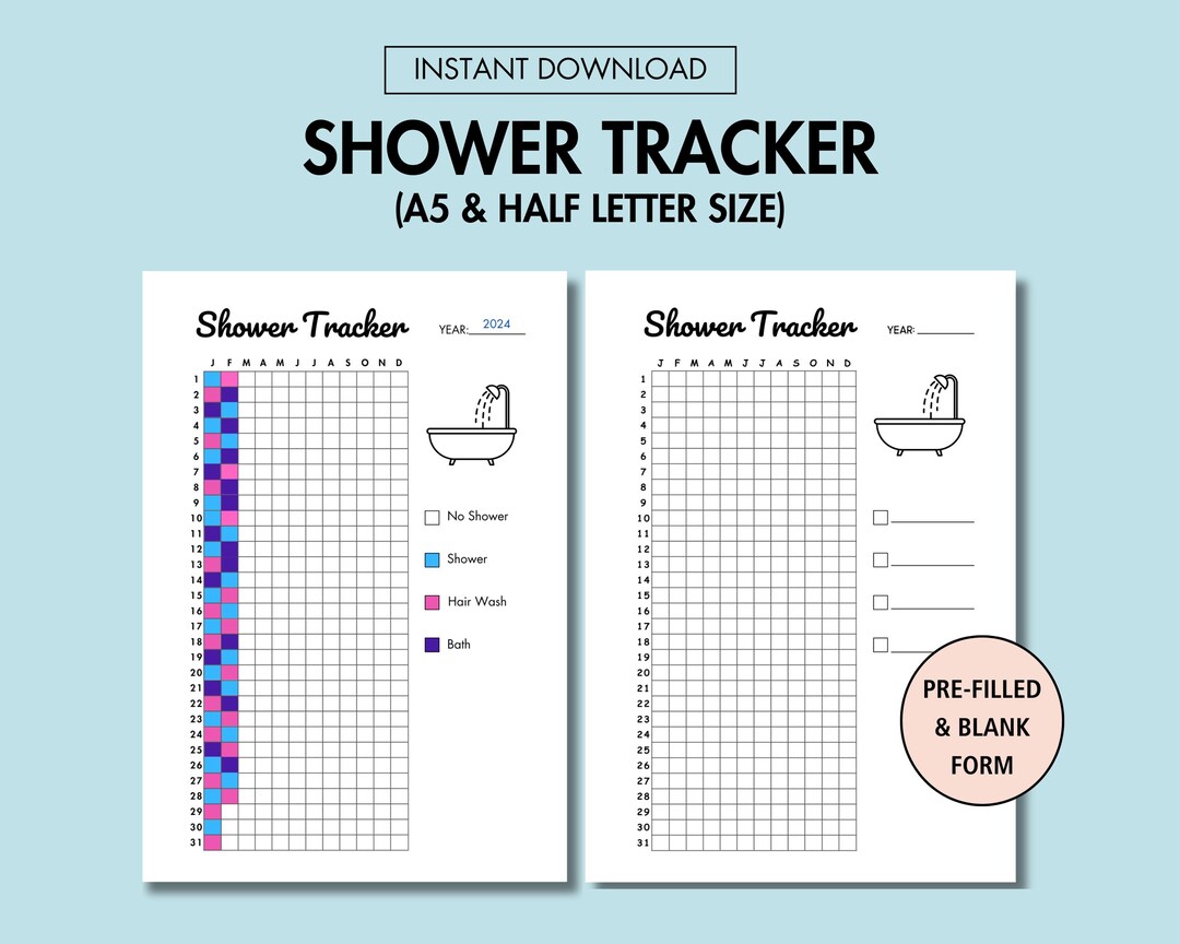 Shower Tracker Printable Hygiene Tracker PDF Hair Wash Tracker Year in ...