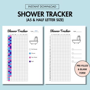 Shower Tracker Printable Hygiene Tracker PDF Hair Wash Tracker Year in ...