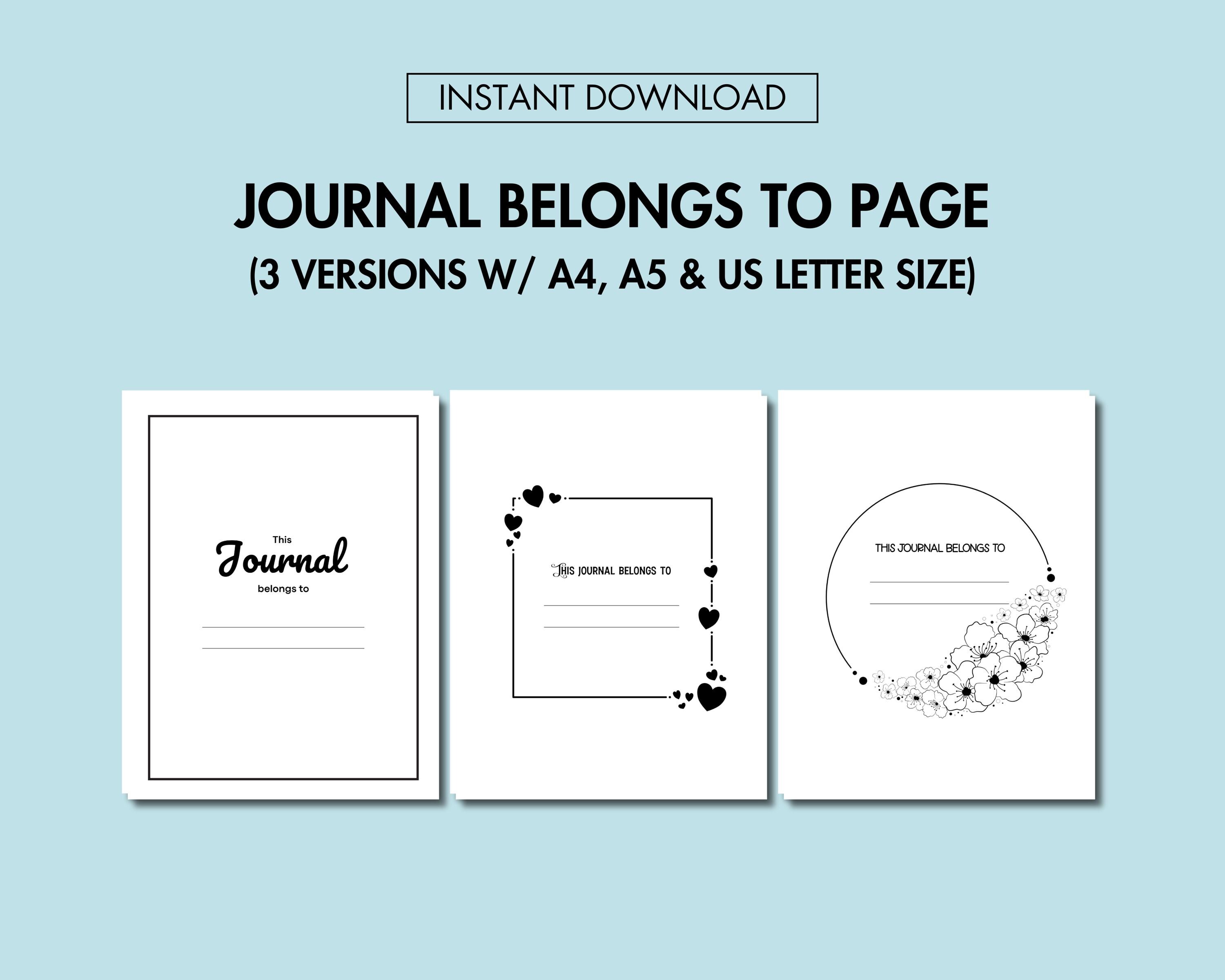 This Journal Belongs to Page Printable Journal Title Cover Page ...