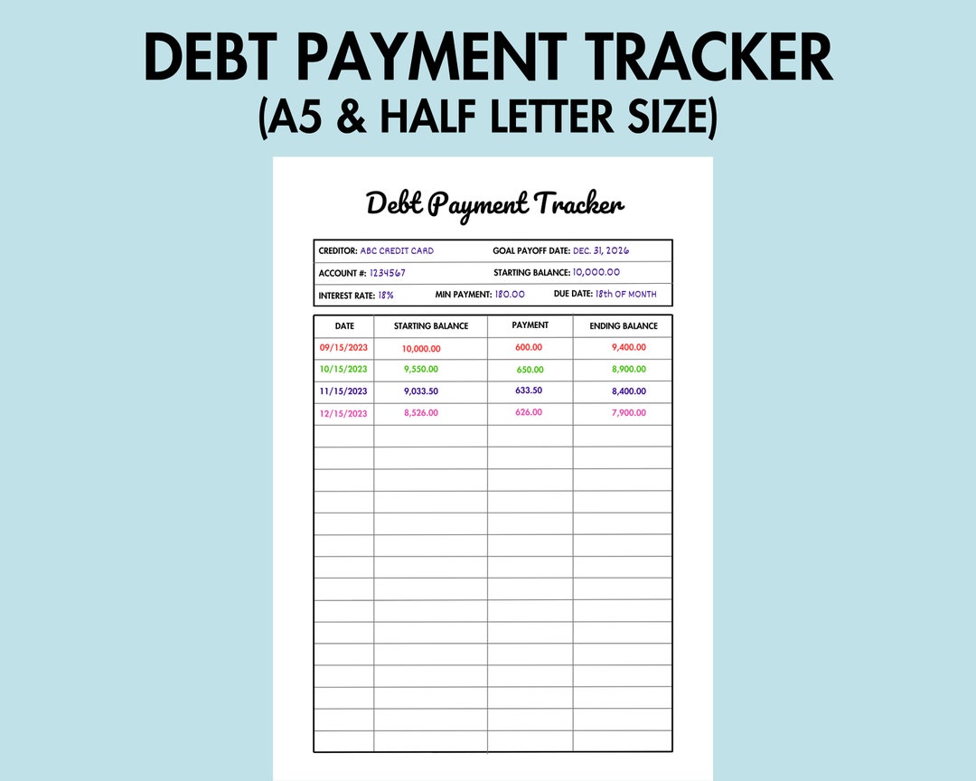 Debt Tracker Printable Debt Payment Tracker for Credit Card, Minimalist ...