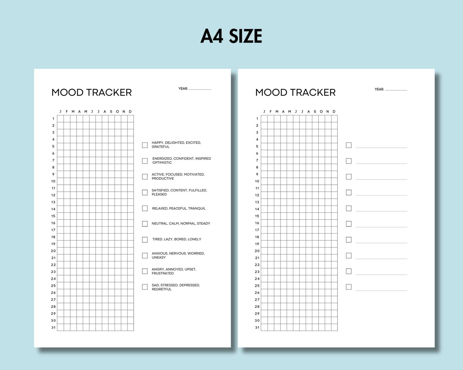 Mood Tracker Printable Daily Yearly Mood Journal, Mental Health ...