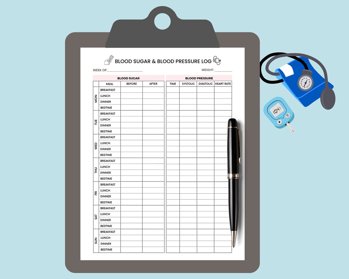 Blood Sugar Log and Blood Pressure Log Digital Download, Blood Sugar ...