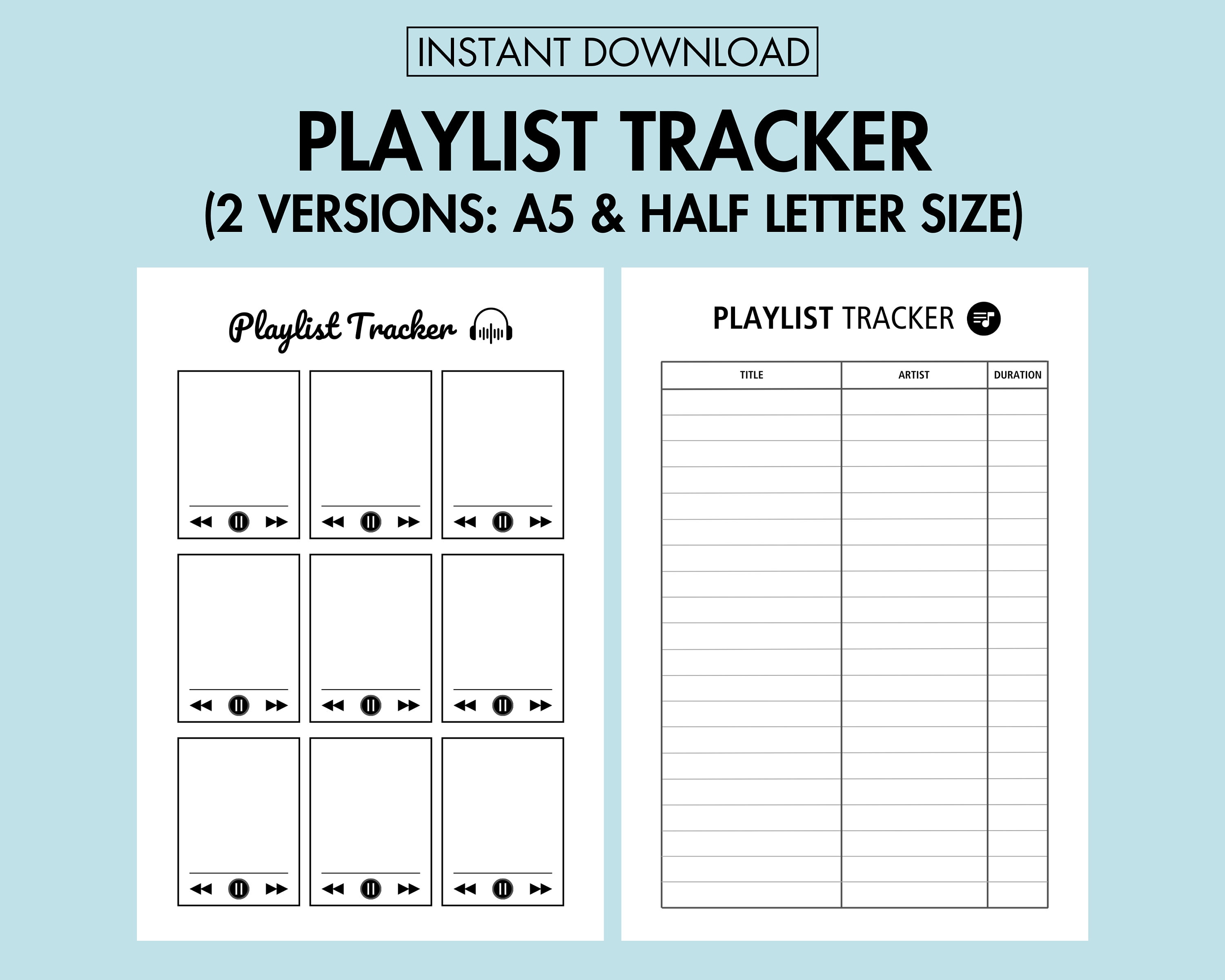 Music Playlist Tracker Printable Playlist Listening Log and Tracker ...