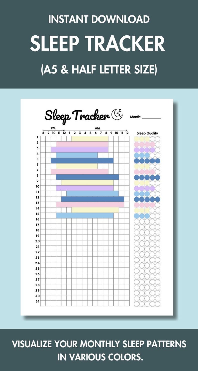 Sleep Tracker Printable Journal Page Daily Monthly Sleep Quality Log ...