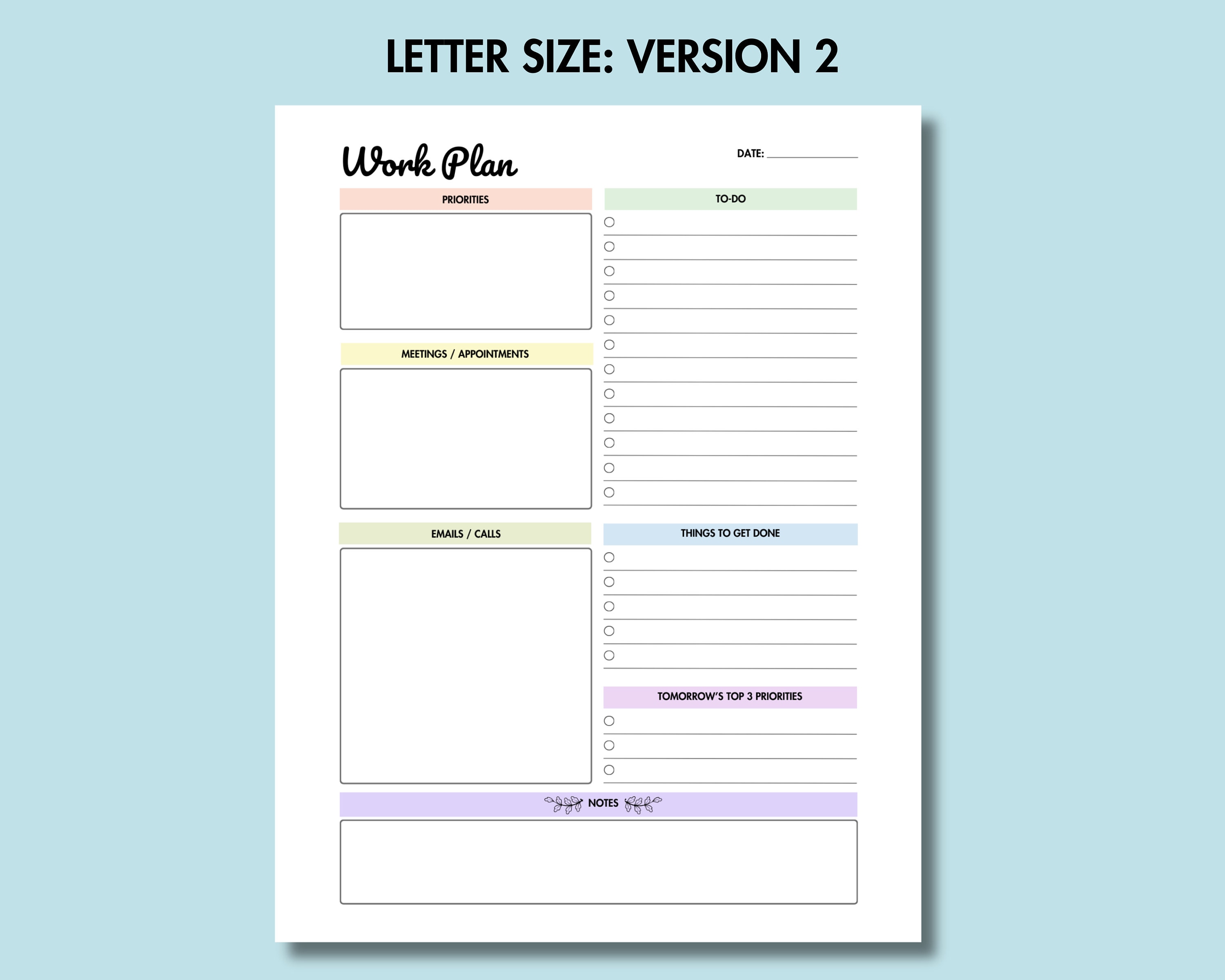 Work Planner Printable Daily Work Day Organizer Office Task Planner ...