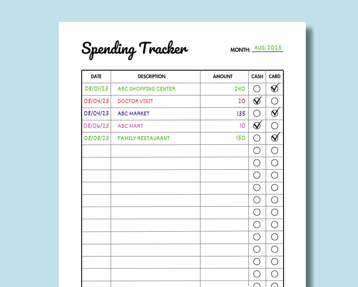 Spending Tracker Printable Minimalist Spending Log for Budgeting ...