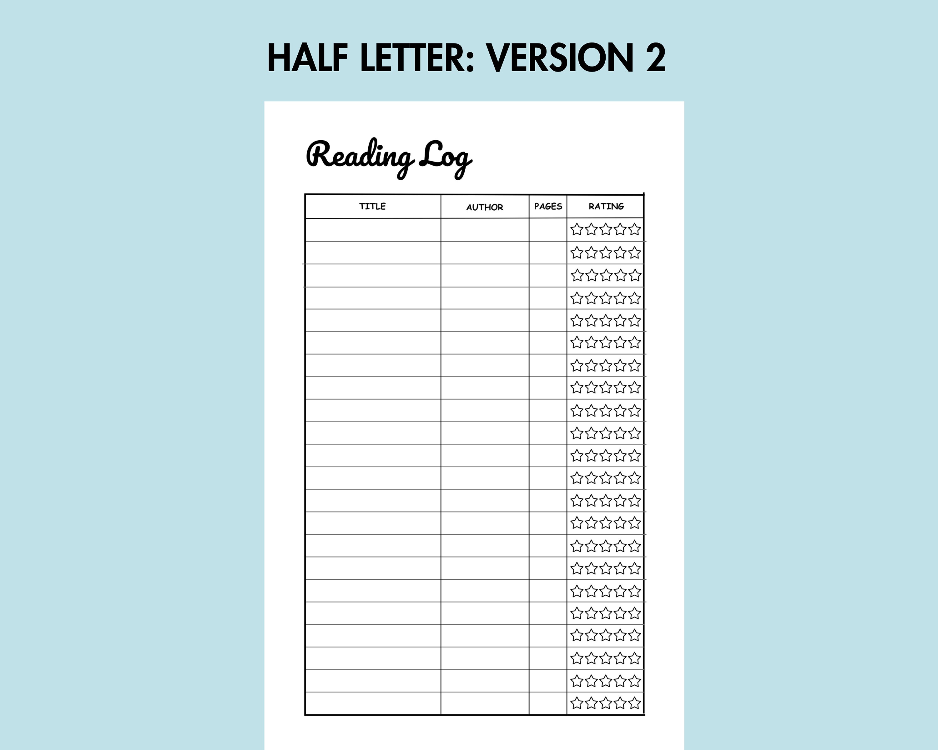 Reading Log Printable Reading Tracker PDF Daily Reading Planner, Book ...