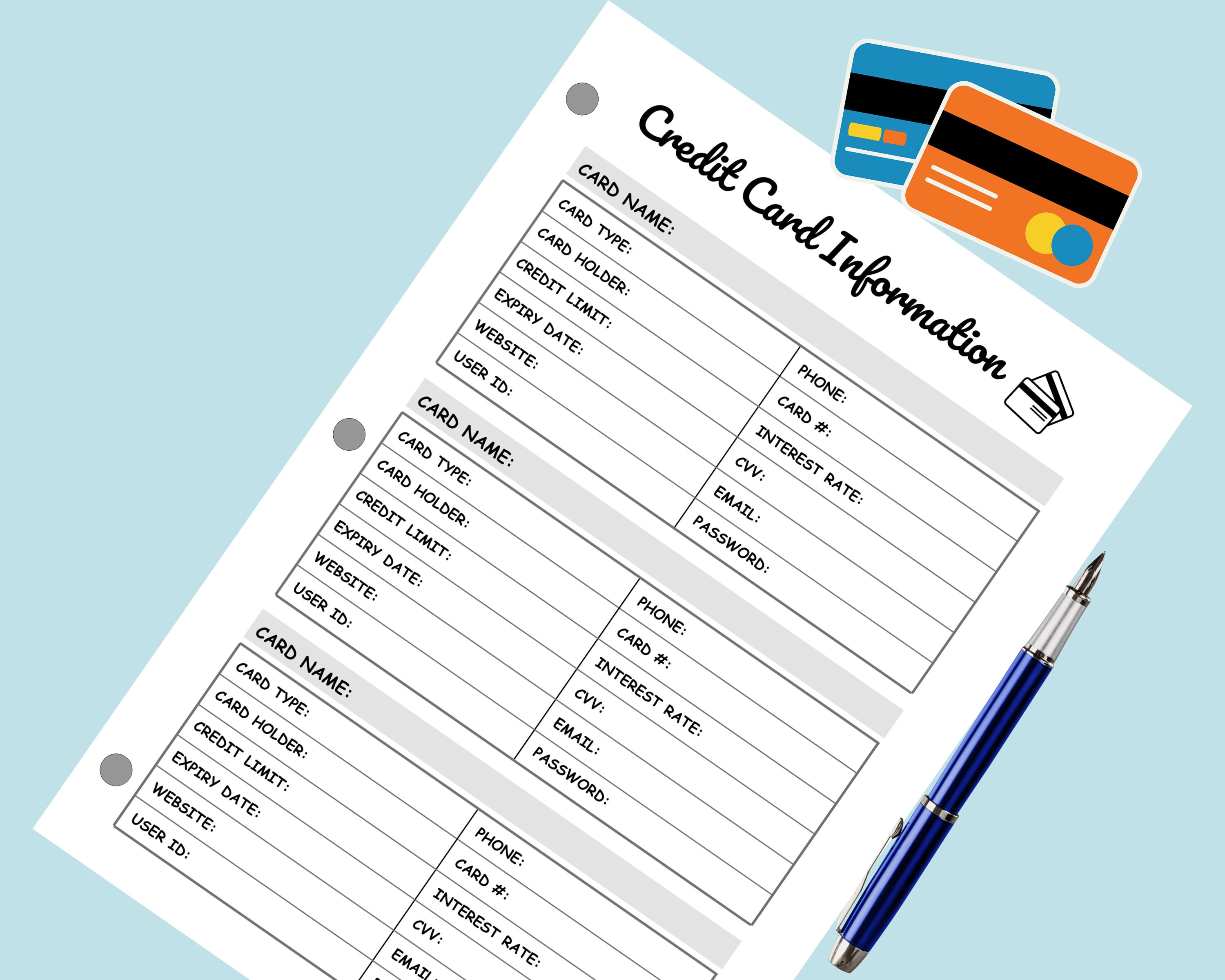 Credit Card Information Log Printable Credit Card Account Login Info ...