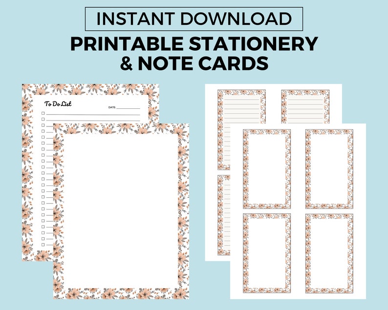 Printable Stationery and Notes Card Instant Download Floral - Etsy