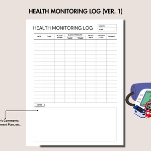 Health Monitor Log Printable Blood Sugar Log and Blood Pressure Log ...