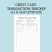 Credit Card Transaction Tracker Printable Debt Tracker PDF, Personal ...