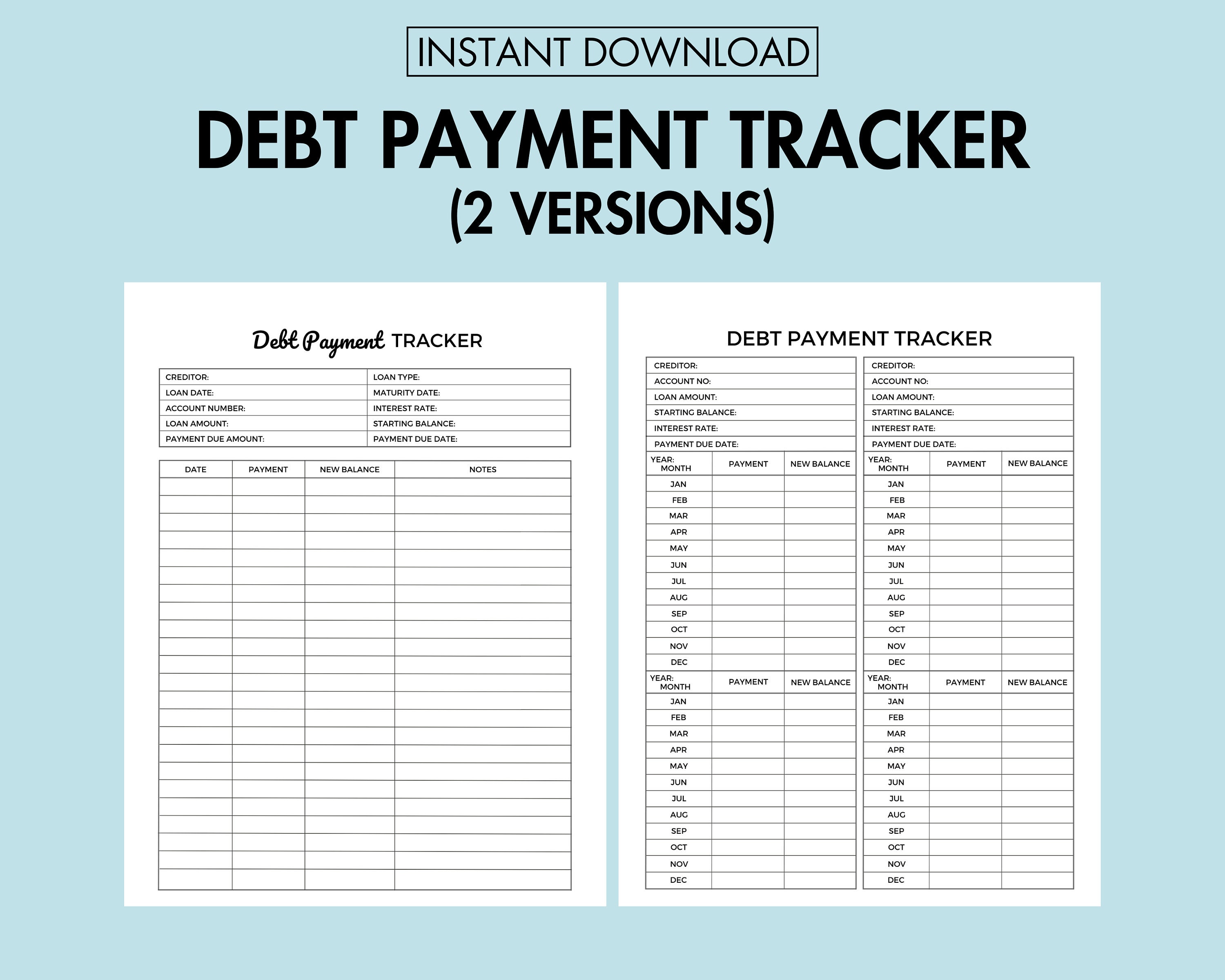 Debt Payment Tracker Printable Debt Payoff Planner Finance Tracker PDF ...