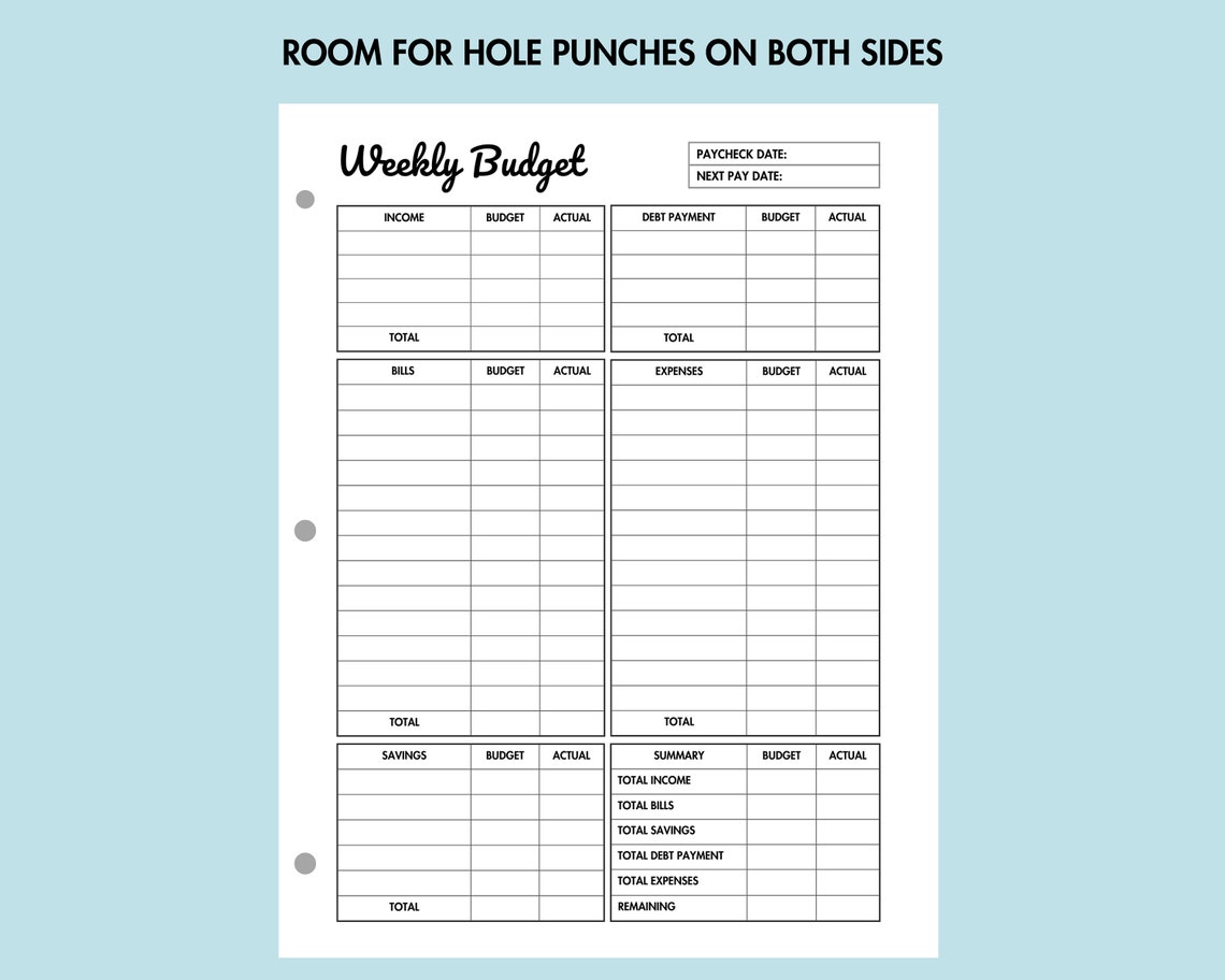 Weekly Budget Planner, Budget by Paycheck, Weekly Paycheck Planner ...
