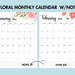 Monthly Calendar Planner 2024, 12 Month Floral Calendar Printable, 2024 ...