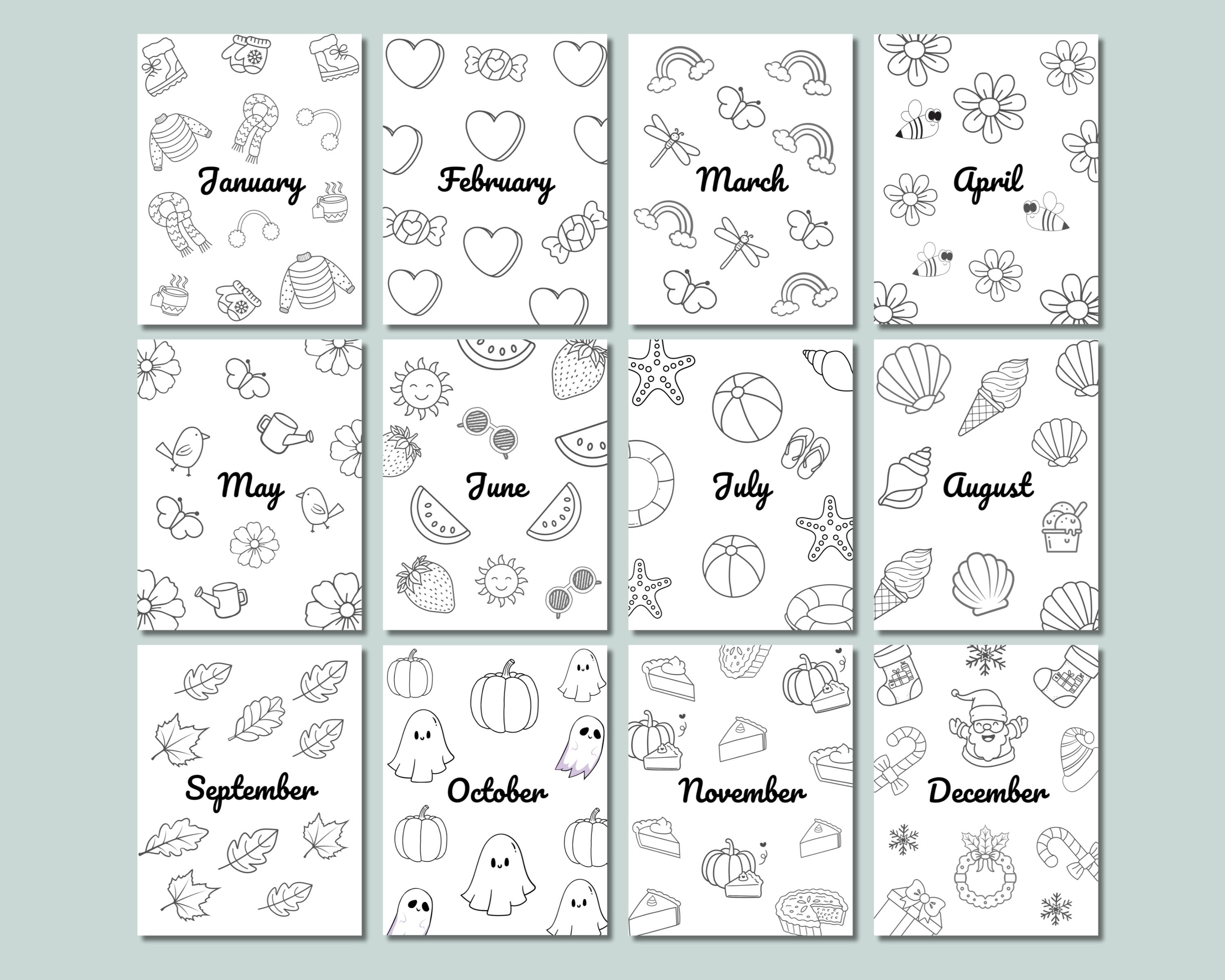12 Month Title Page, Monthly Journal Cover Printable Instant Download ...