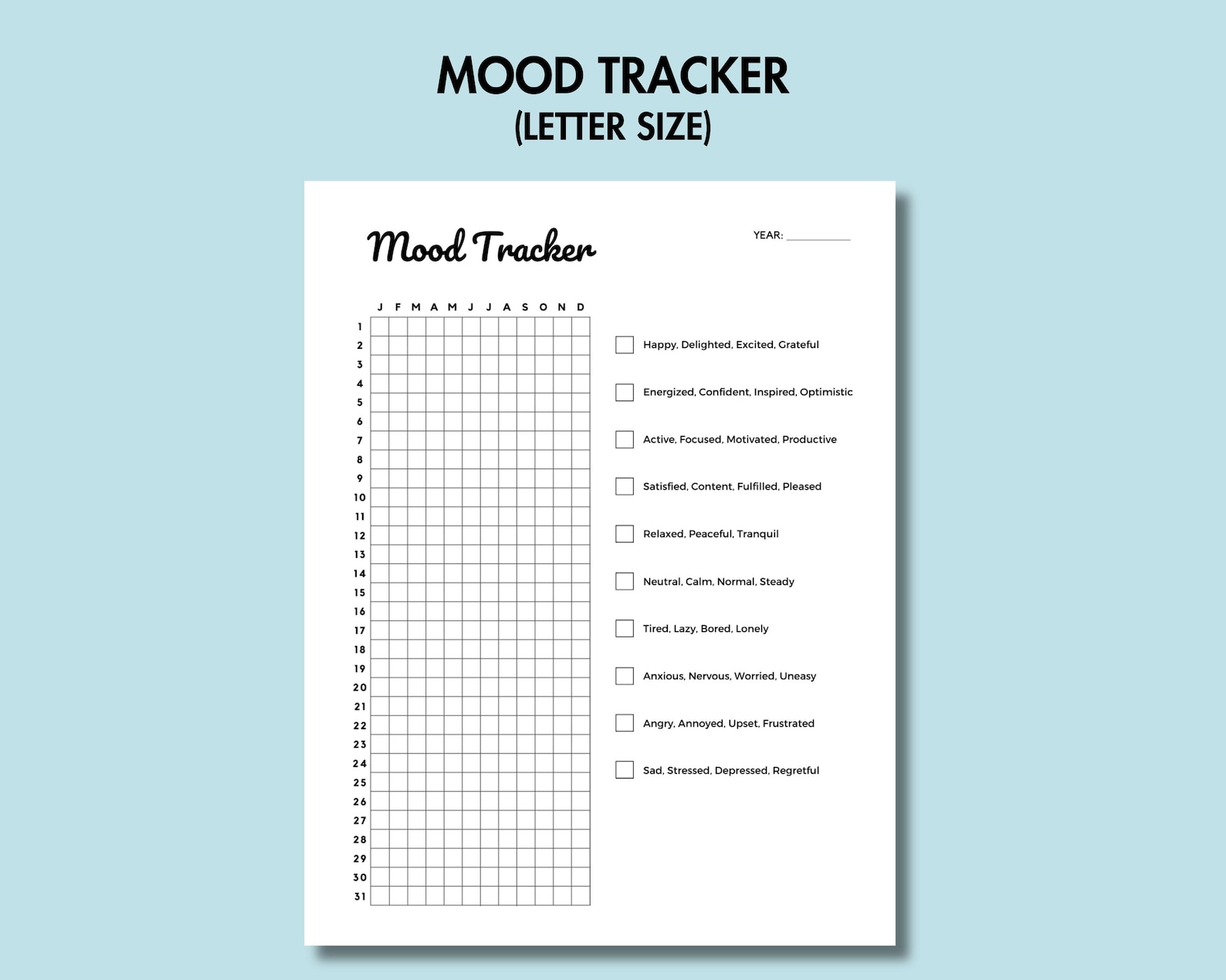 Mental Health & Mood Tracker With Journal Prompt Printable Anxiety ...