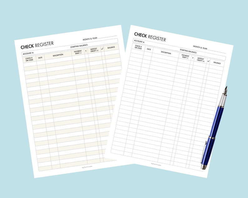 Checkbook Register Printable Bank Account Tracker for Personal Finance ...