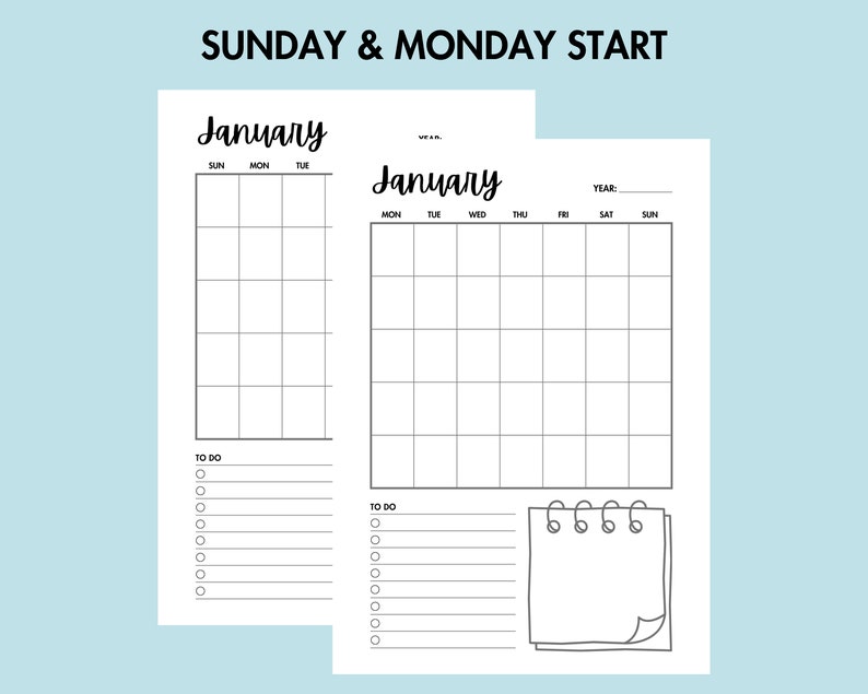 Monthly Calendar Undated Printable Monthly Schedule Organizer PDF ...