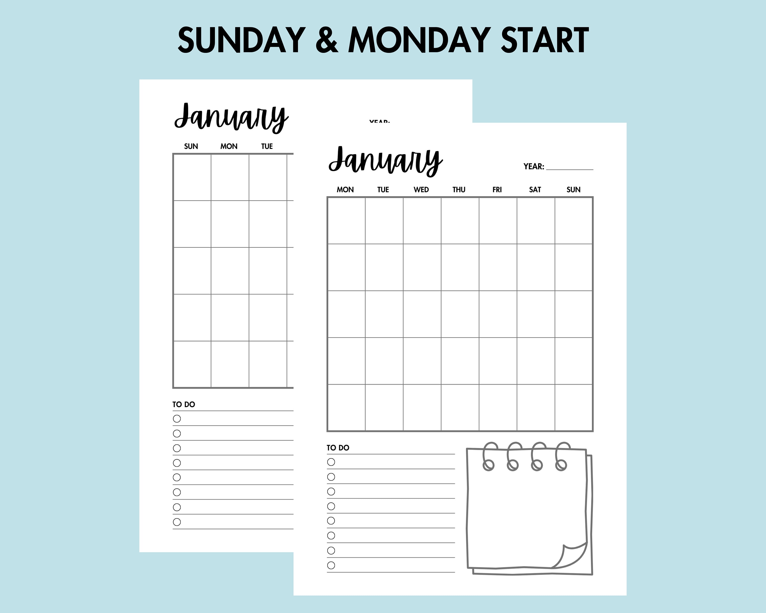 Monthly Calendar Undated Printable Monthly Schedule Organizer PDF ...