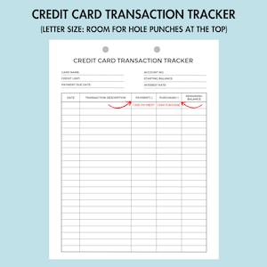 Credit Card Payment Tracker Printable Credit Card Transaction Tracker ...