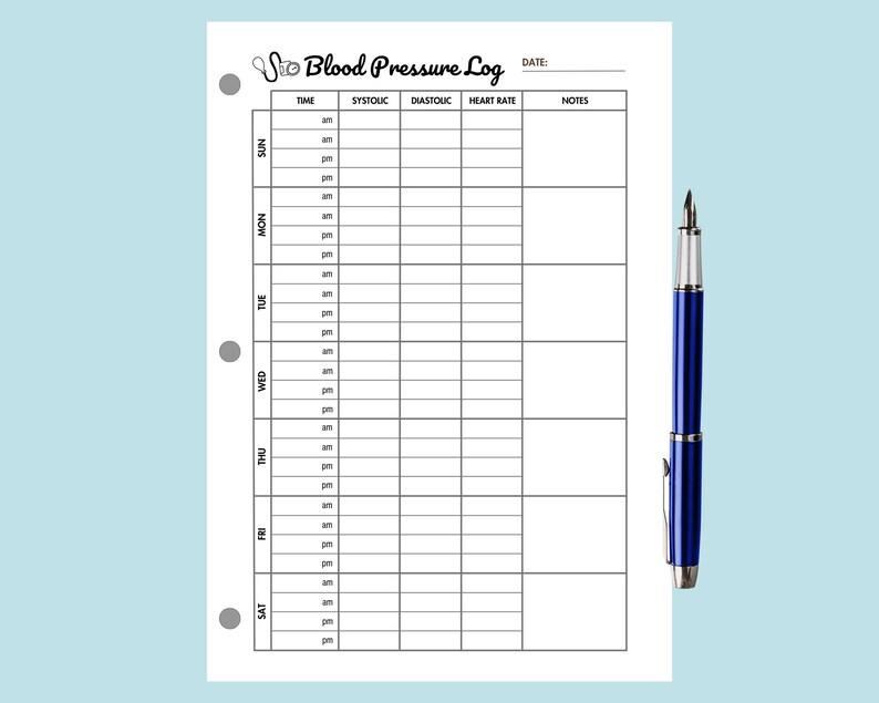 Blood Pressure Tracker Printable Weekly BP Record Sheet PDF Heart ...