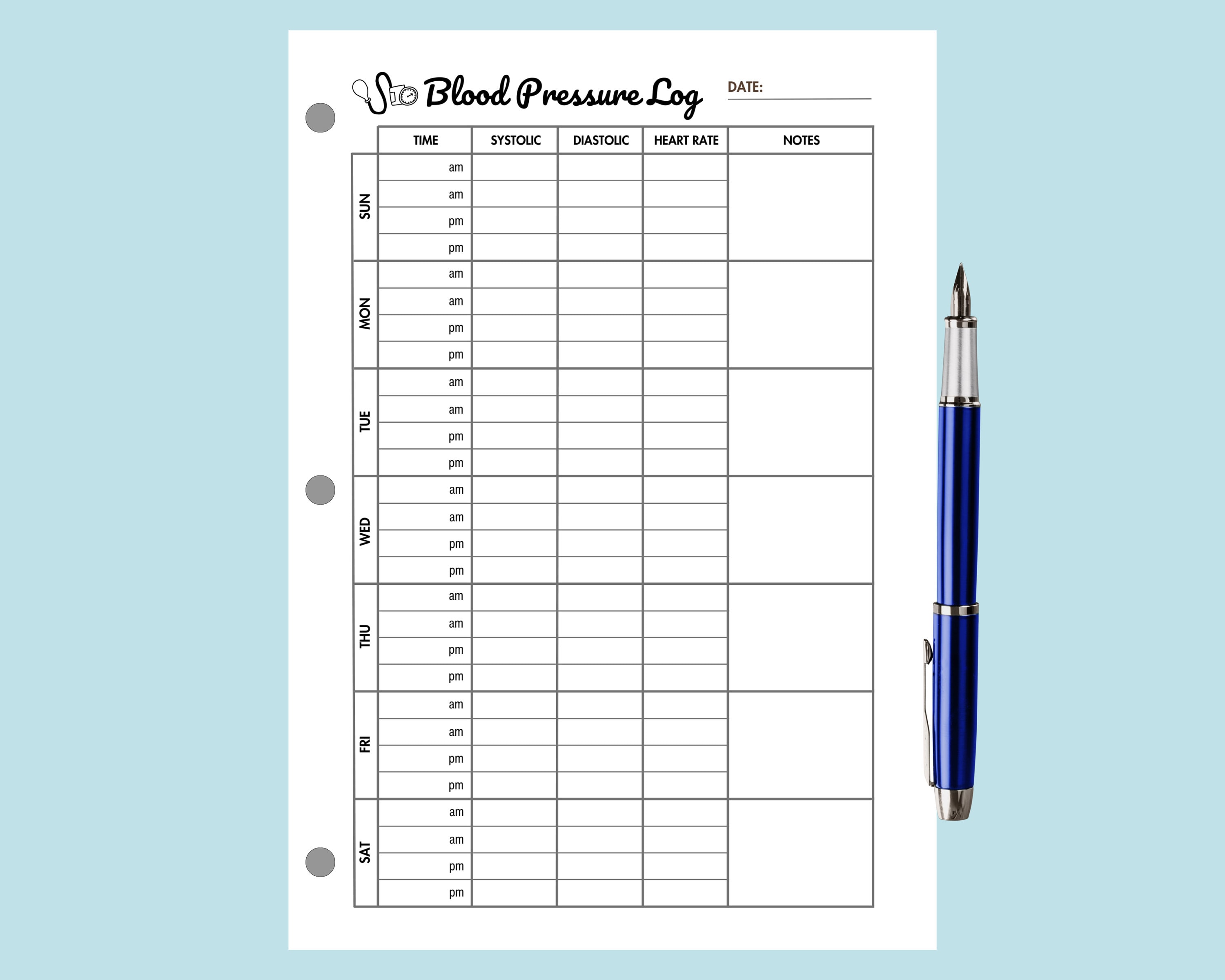 Blood Pressure Tracker Printable Weekly BP Record Sheet PDF Heart ...