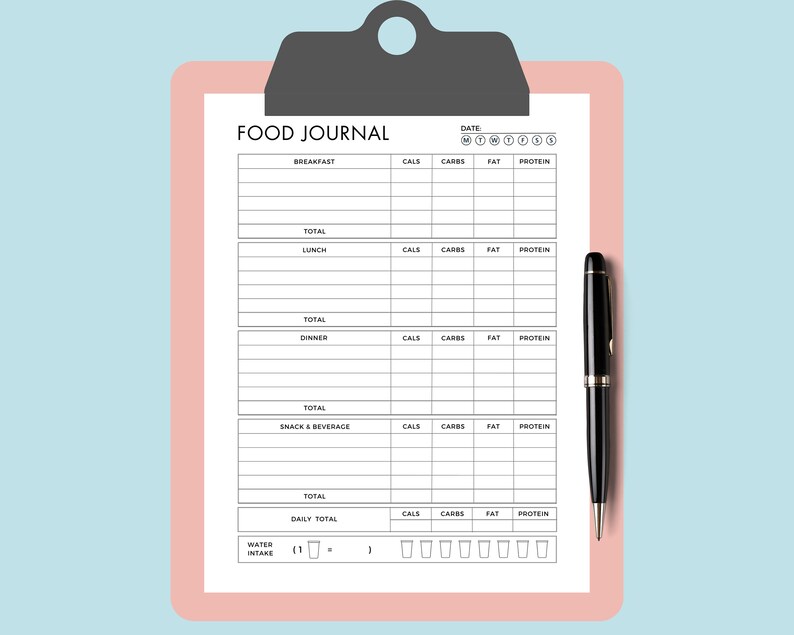 Daily Food Journal Printable Food Monitoring Log Daily Meal - Etsy