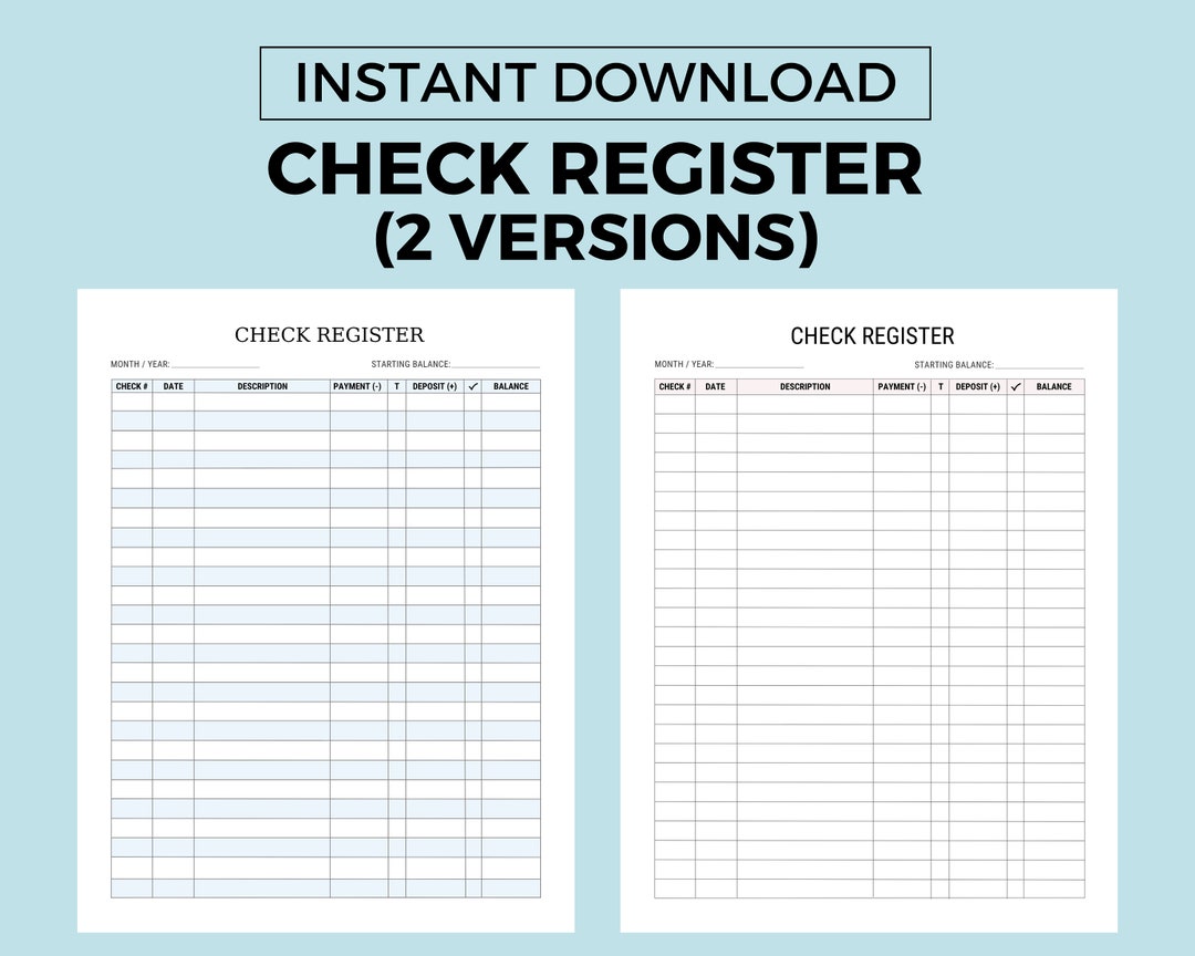 Check Register Printable for Personal Check Book and Small - Etsy