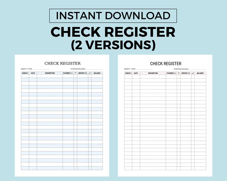 Check Register Printable for Personal Check Book and Small - Etsy