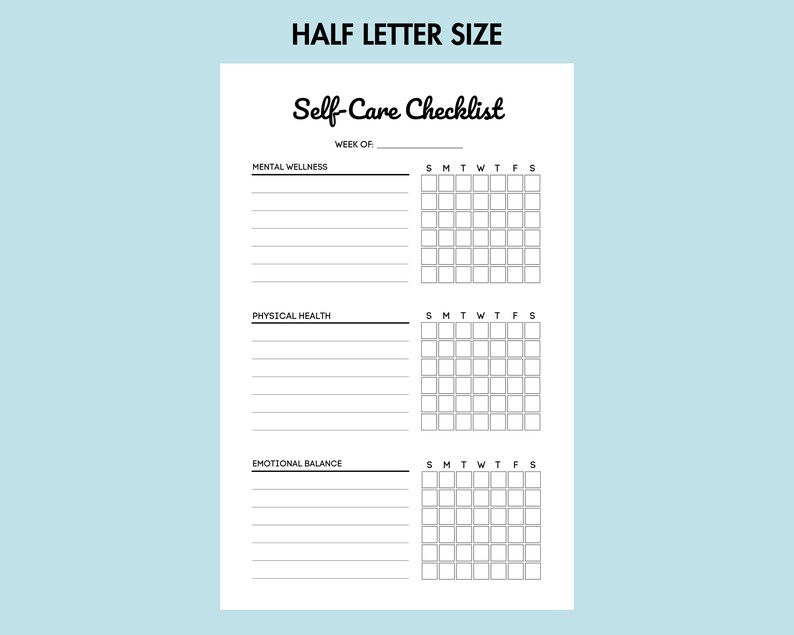 Self Care Checklist Printable Personal Wellness Planner PDF, Weekly ...