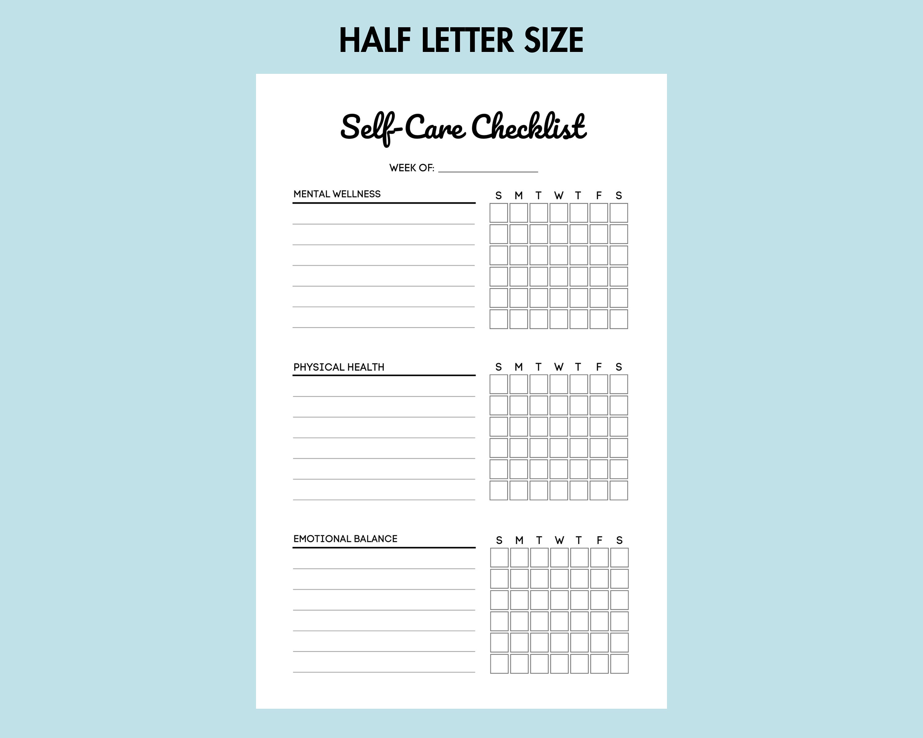 Self Care Checklist Printable Personal Wellness Planner PDF, Weekly ...