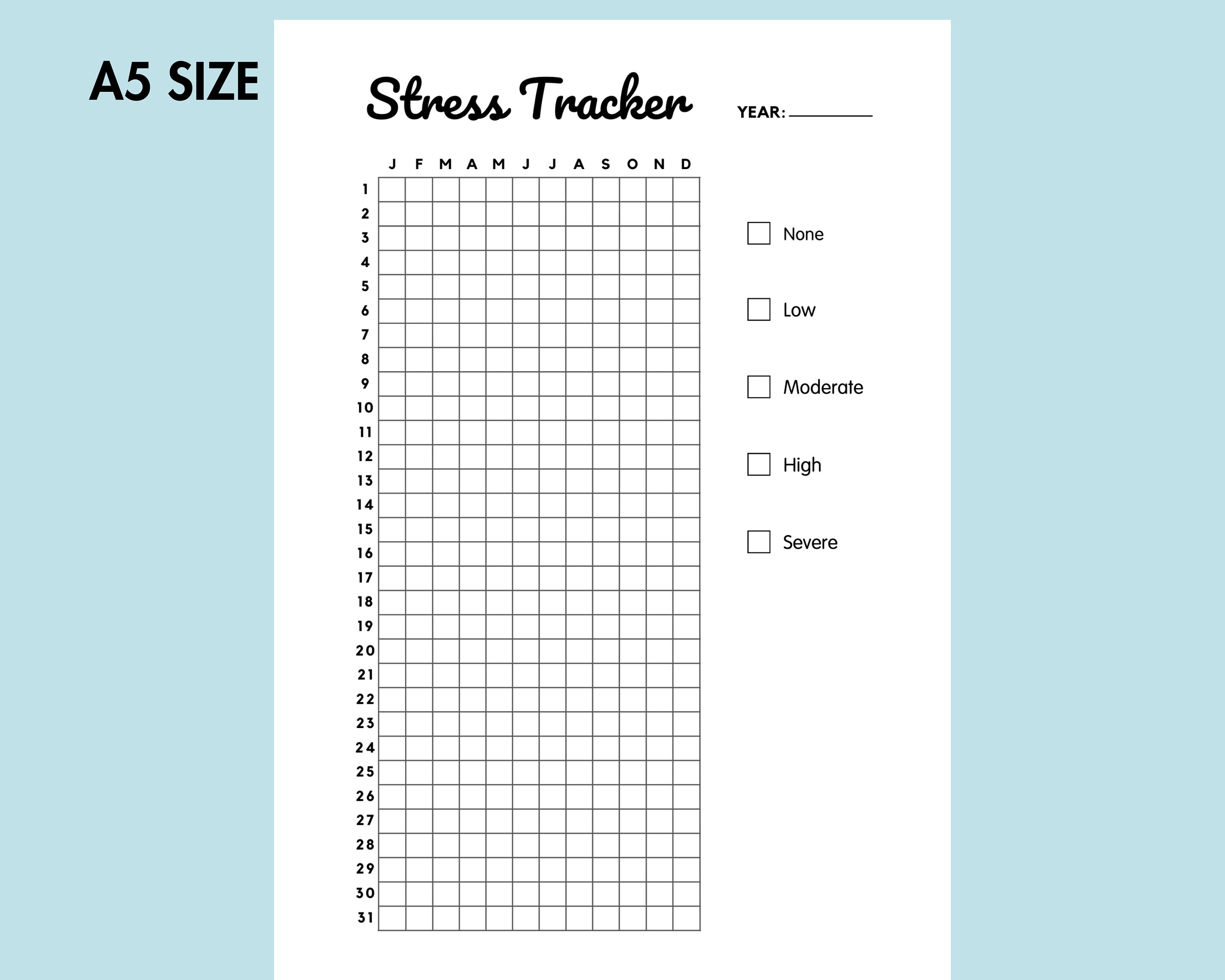 Stress Tracker Printable, Self Care Journal, A5 Planner Inserts ...