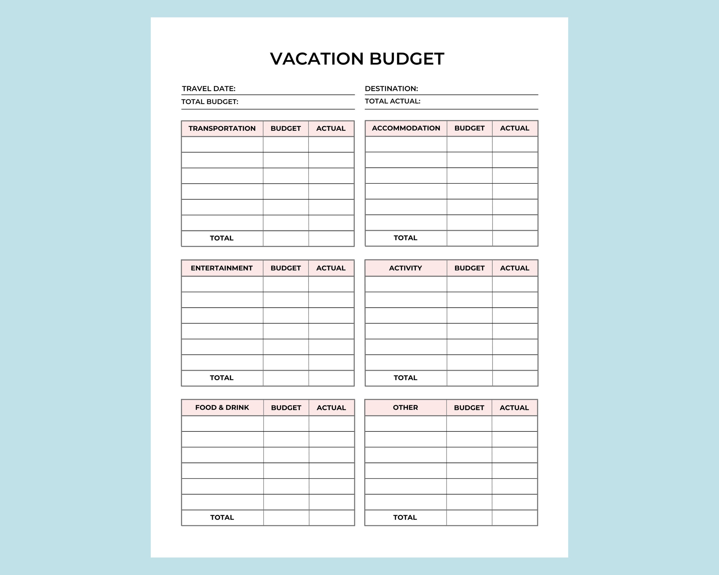 Vacation Budget Planner Printable Travel Budget Planner, Vacation ...