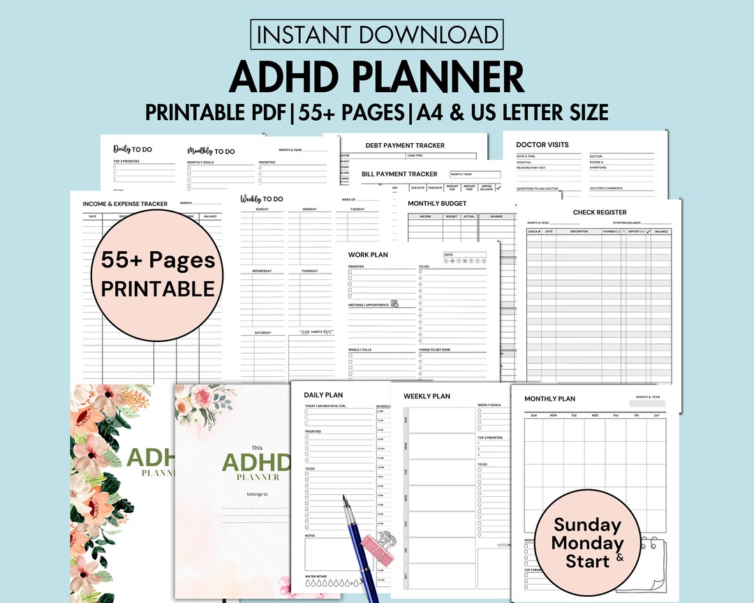 ADHD Planner Printable, ADHD Planner Adult, ADHD Productivity Planner ...