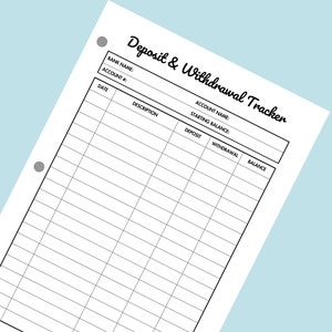 Deposit & Withdrawal Tracker Printable Bank Account Ledger PDF ...
