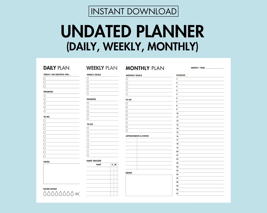 Daily Weekly Monthly Planner Printable Work Schedule Planner for Time ...