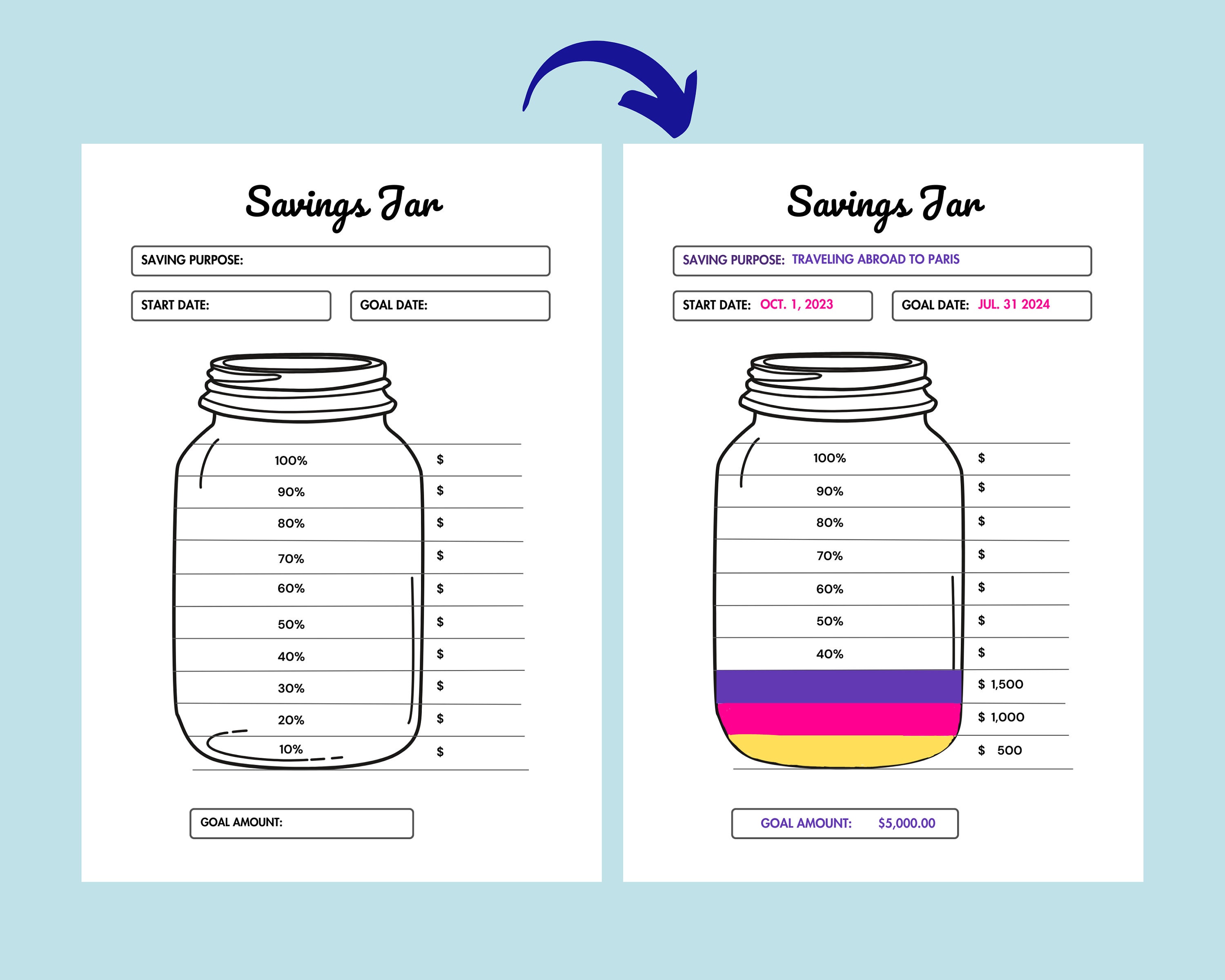 Savings Jar Tracker Printable, Saving Challenge, Money Tracker ...