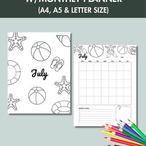 July Journal Title Page & July Monthly Planner Undated Printable July ...
