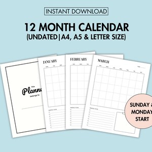 Monthly Calendar Undated Printable Minimalist Monthly Planner Undated ...